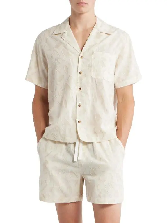 RIZORT Fin Tonal Pattern Camp Shirt - Cream