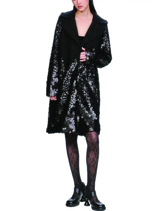 Anna Sui Paillettes Wool Coat - Black