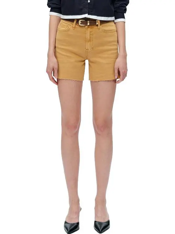 BAYEAS High-waist Denim Shorts With Raw Hem - Yellow Ochre