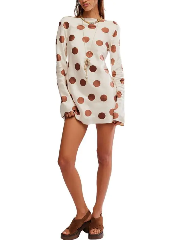 Free People Tigre Polka Dot Satin Mini Dress - Tea Combo