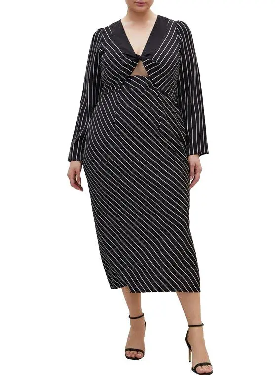City Chic Lana Border Print Long Sleeve Maxi Dress - Stripe