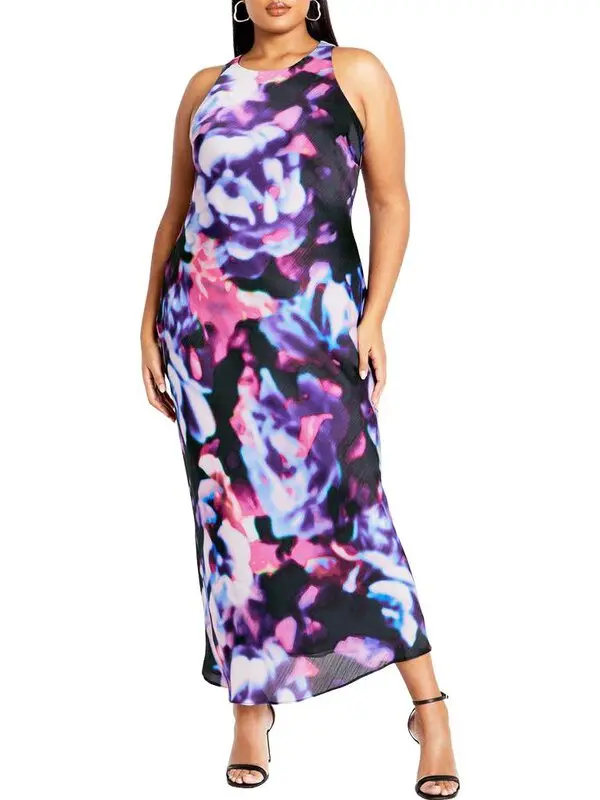 City Chic Abstract Print Sleeveless Sheath Dress - Neon Print
