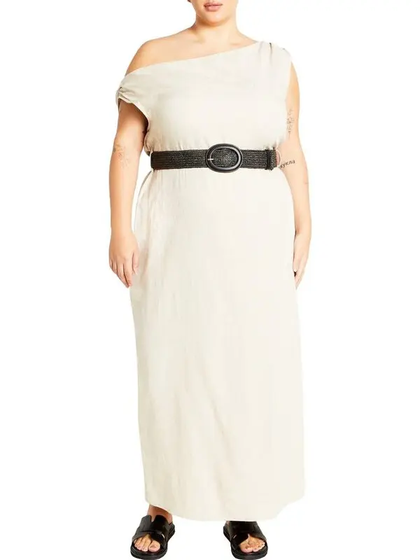 City Chic Lana One-shoulder Linen-blend Maxi Dress - Stone