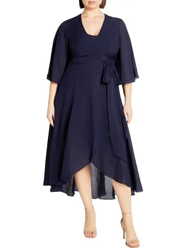 City Chic Kira High-low Ruffle Wrap Maxi Dress - Navy