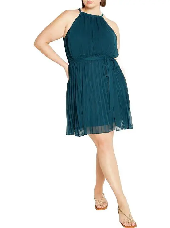 City Chic Luna Pleated Dress - Teal