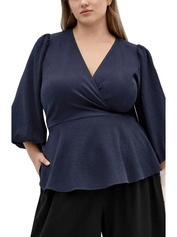 City Chic Celina Wrap Top - Navy