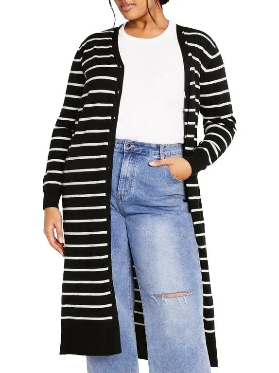City Chic June Long Cardigan - Stripe