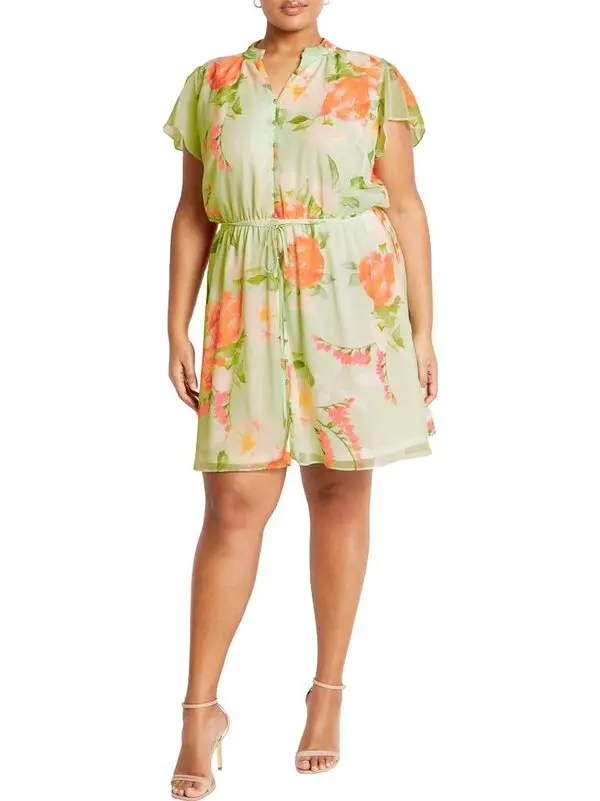 City Chic Margo Tie Waist Floral Dress - Petal Print