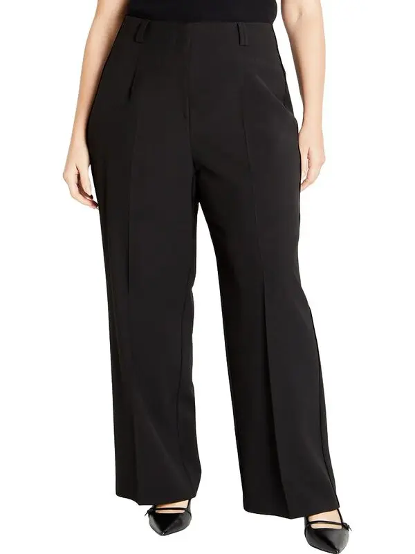 City Chic Soraya Pleat Wide-leg Trousers - Black