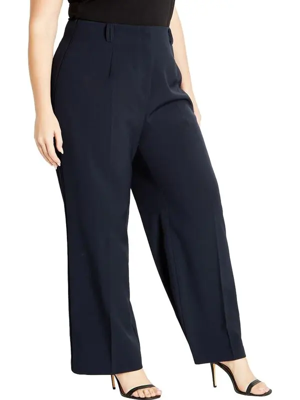 City Chic Soraya Pleat Wide-leg Trousers - Navy