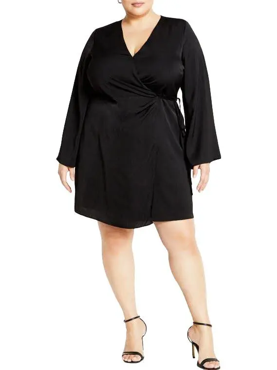 City Chic Veronika Long Sleeve Wrap Dress - Black