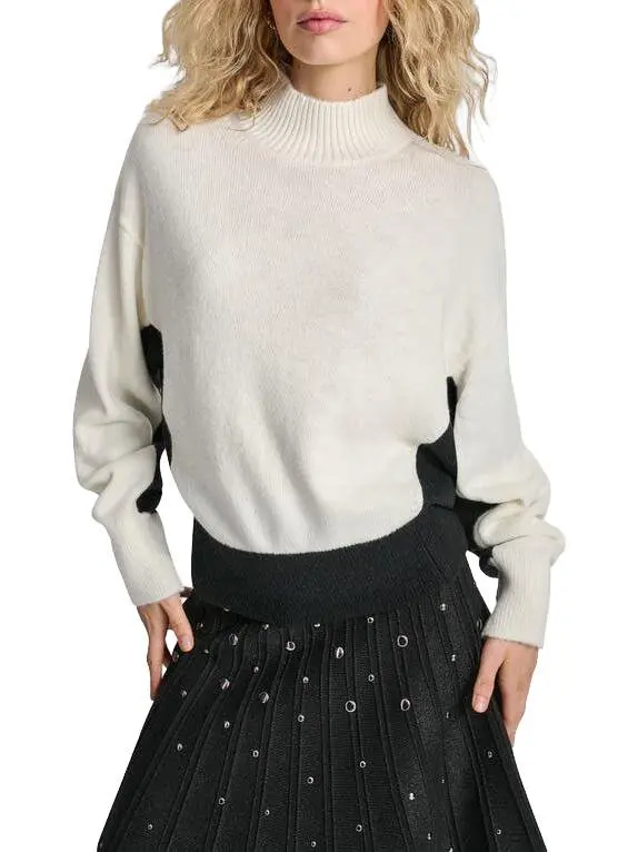 Dkny Colorblock Turtleneck Sweater - Ivory/black