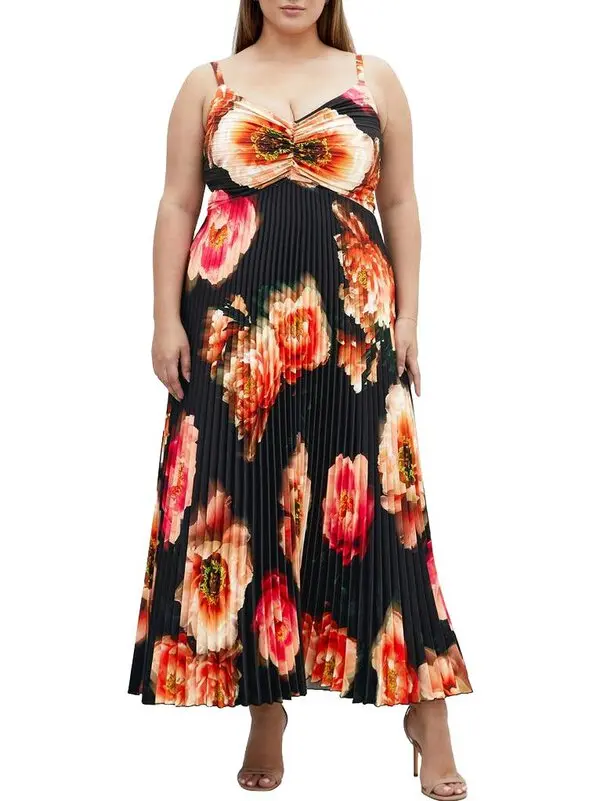 City Chic Ariana Print Pleat Maxi Dress - Floral