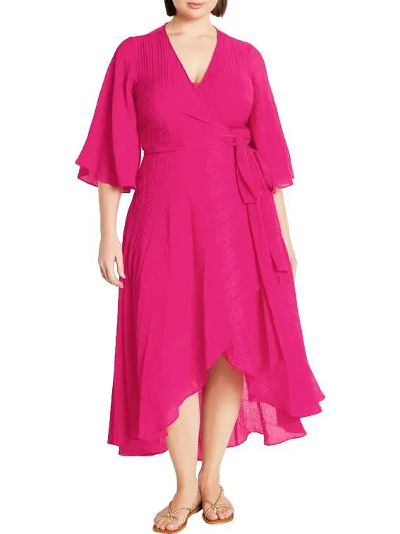 City Chic Fiona High/low Wrap Maxi Dress - Bright Pink