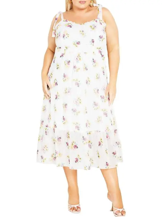 City Chic Ariadne Floral Tie Strap Midi Sundress - Ivory Ditsy