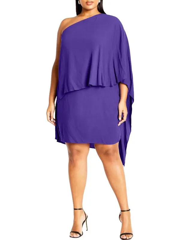 City Chic Lily One-shoulder Cape Dress - Purple
