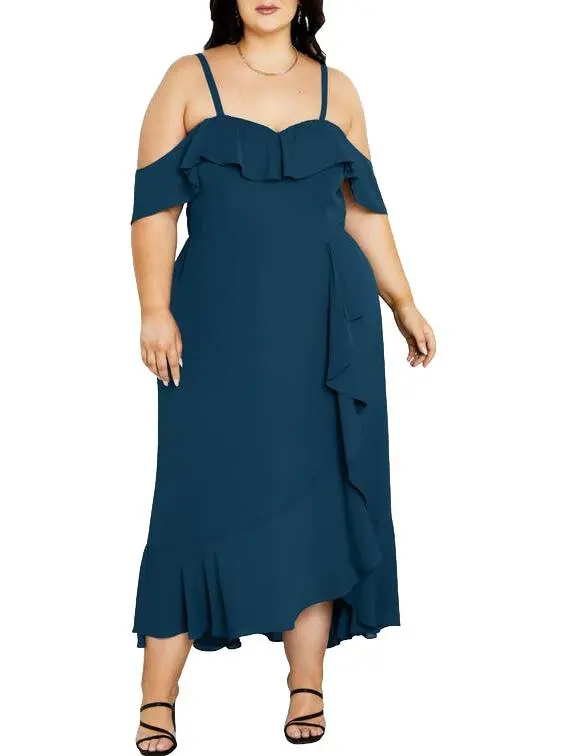City Chic Remi Ruffle Maxi Dress - Emerald