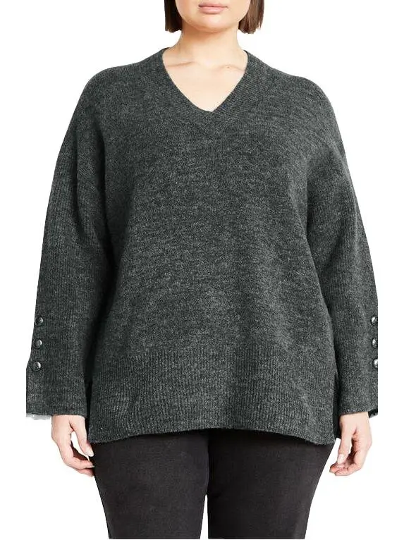 City Chic Dorothy Button Cuff Sweater - Grey