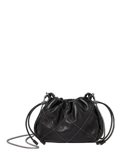Brunello Cucinelli Nappa Leather Mellow Mini Bucket Bag - Black