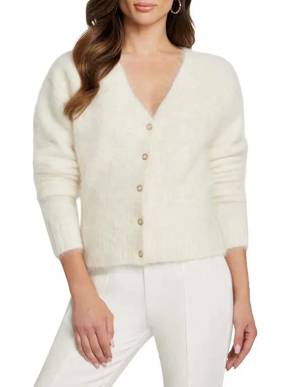 MARCIANO Agnes Fuzzy Alpaca Blend Cardigan - Open Beige