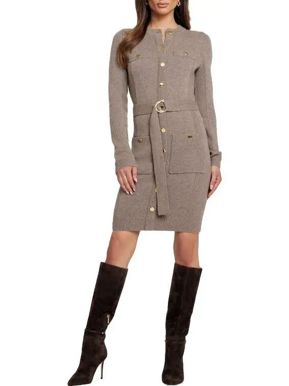 MARCIANO Afrah Long Sleeve Sweater Dress - Beige