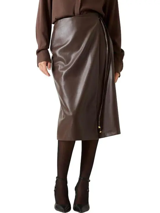 MARCIANO Gladys Faux Leather Wrap Skirt - Brown