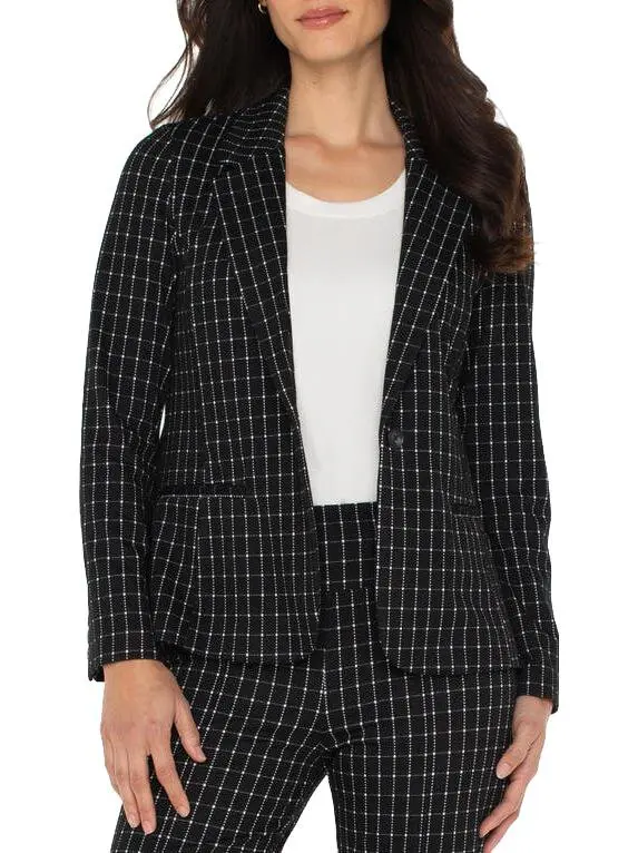 LIVERPOOL Windowpane Check Fitted One-button Blazer - Black/white Windowpane Check