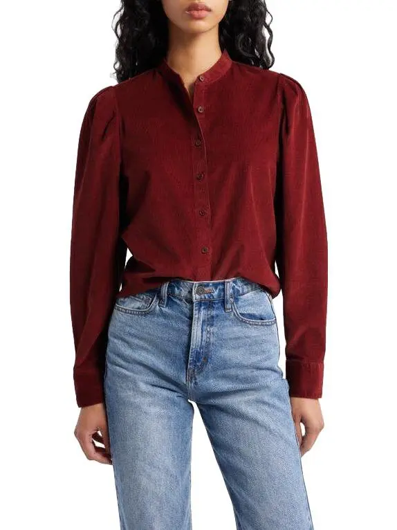 Madewell Puff Sleeve Corduroy Button-up Shirt - Deep Redwood