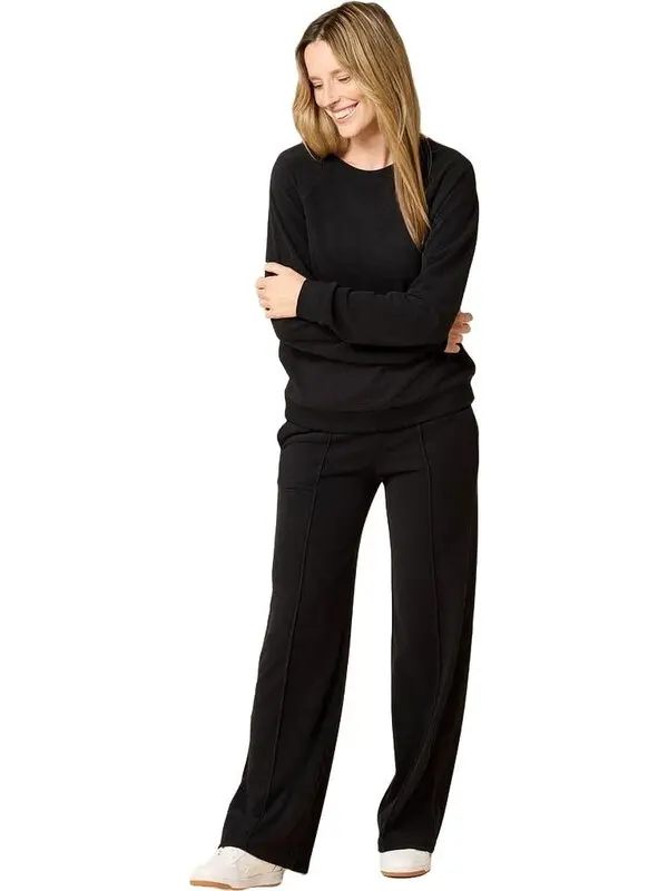 SOFTIES Vintage Velvet Crewneck And Pintuck Pant Set - Black