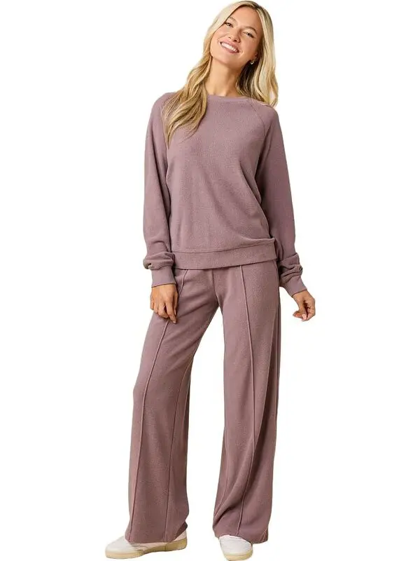 SOFTIES Vintage Velvet Crewneck And Pintuck Pant Set - Driftwood