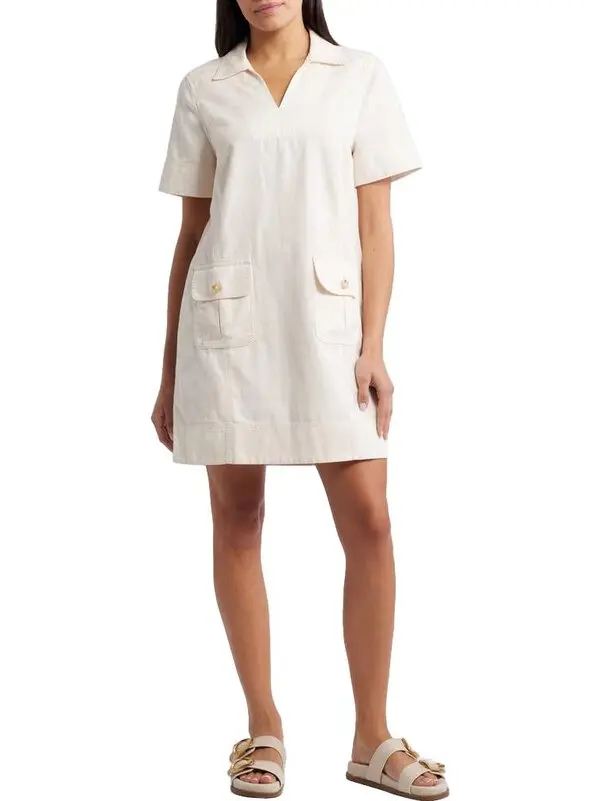 Tommy Bahama Utility Twill Cotton & Linen Shift Dress - Coconut