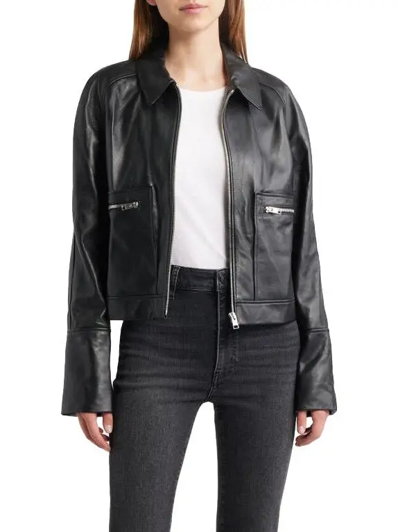 FRAME The Leather Zip Front Jacket - Black