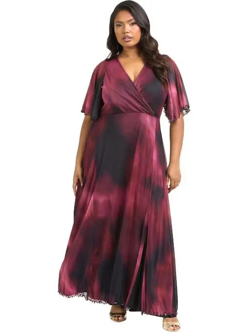 FASHION-SZN CURVE Abstract Print Mesh Maxi Dress - Red
