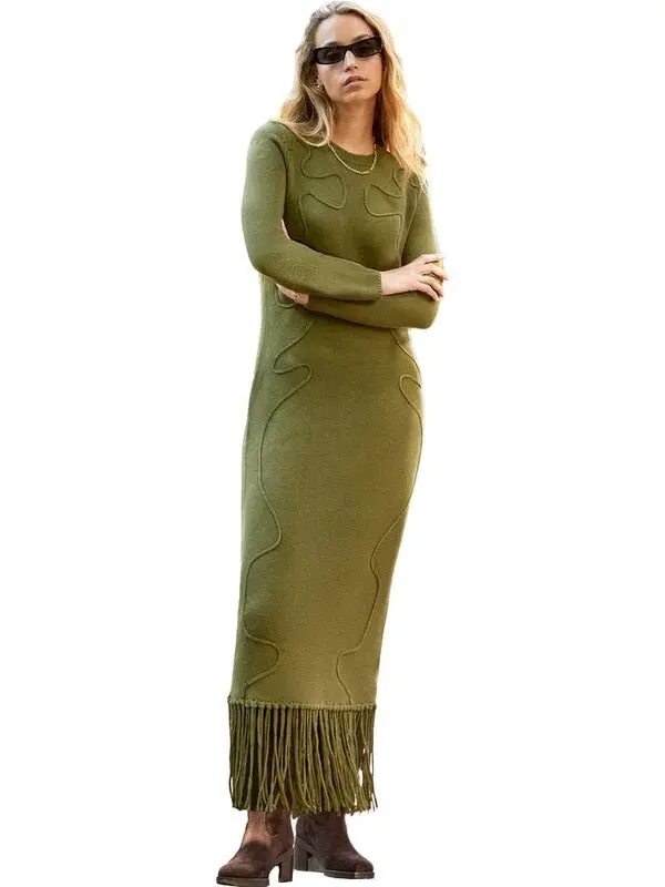 RO&ZO Applique Knit Maxi Dress - Khaki