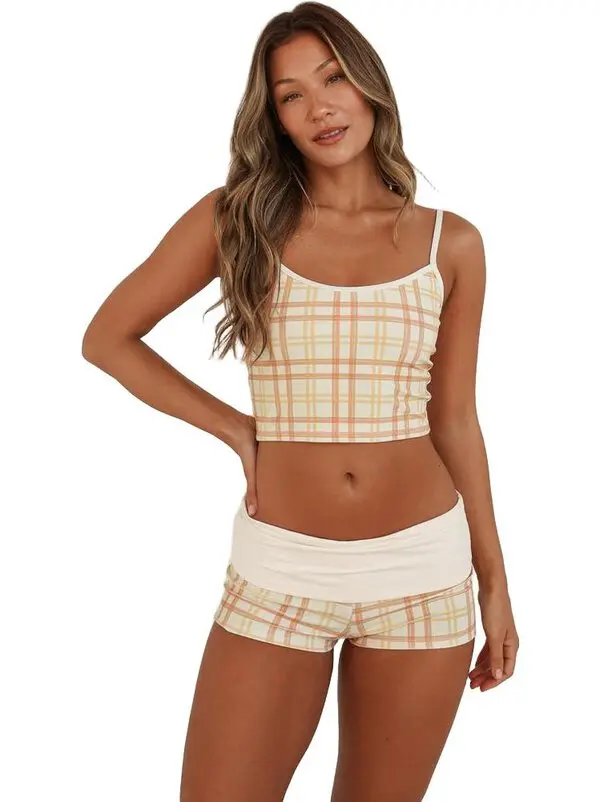 DIPPIN DAISY'S Fold-over Mini Shorts - Rad Plaid