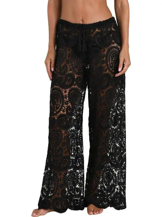 L'Agence Geraldine Lace Wide-leg Cover-up Pants - Black