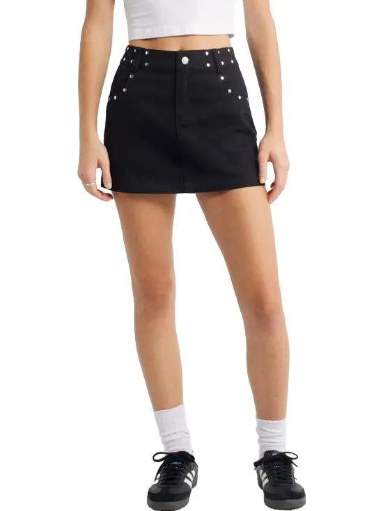 Bp. Studded Stretch-denim Miniskirt - Black