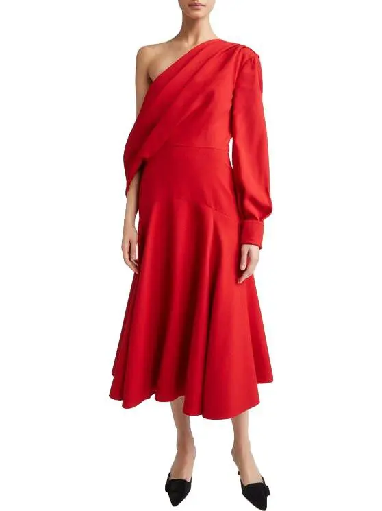 EMILIA WICKSTEAD Sehima Draped One-shoulder Crepe Dress - Red