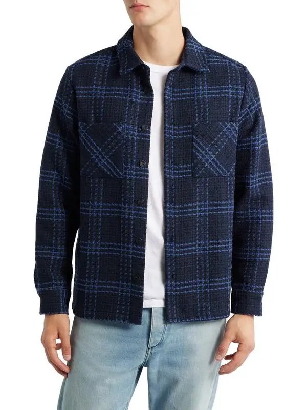 WAX LONDON Whiting Windowpane Check Cotton Blend Button-up Shirt Jacket - Navy/blue
