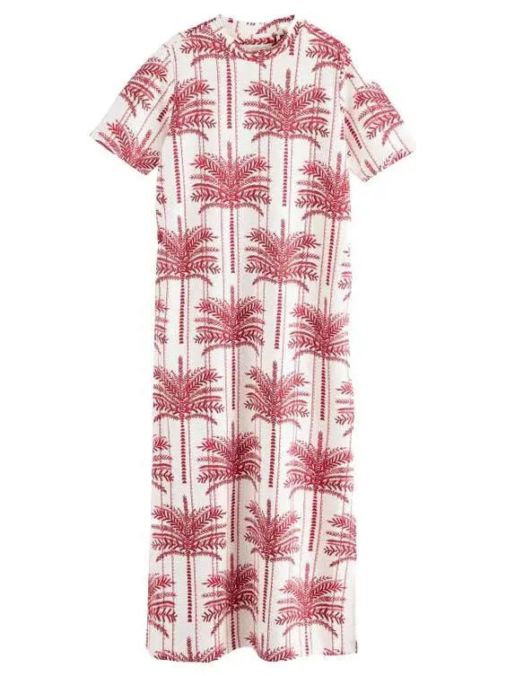 NEXT Palm Tree Print Cotton Maxi T-shirt Dress - Red/ecru