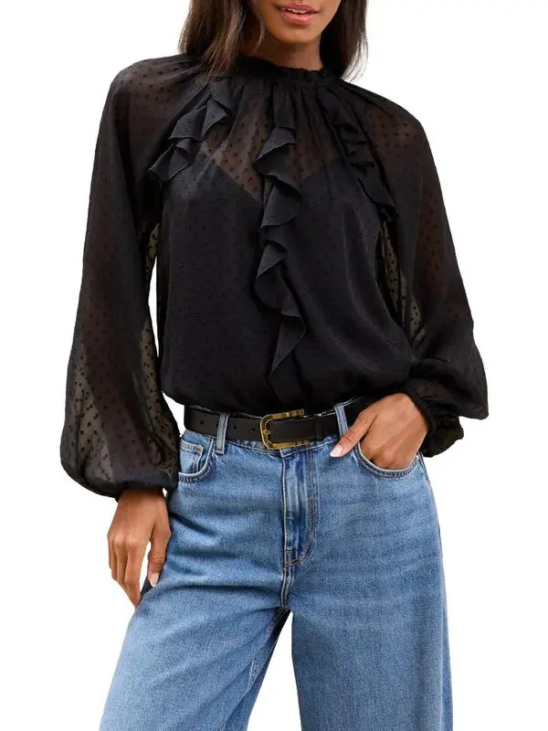 LIPSY Dobby Ruffle Top - Black