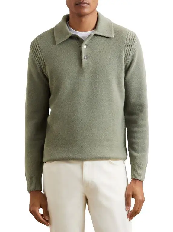 REISS Deansgate Wool & Cashmere Polo Sweater - Sage Green