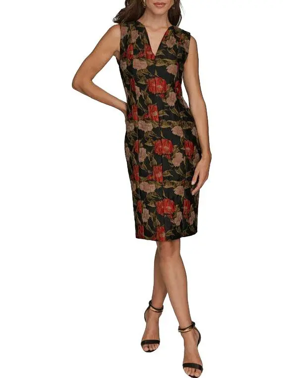 Donna Karan New York Floral Jacquard Sleeveless Dress - Autumn Red Multi
