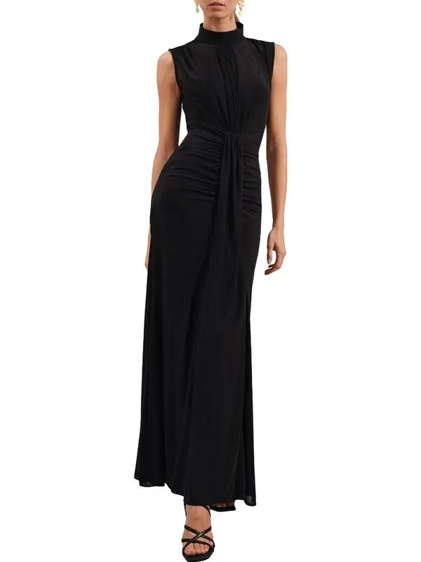 REISS Daniella Drape Detail Sleeveless Gown - Black