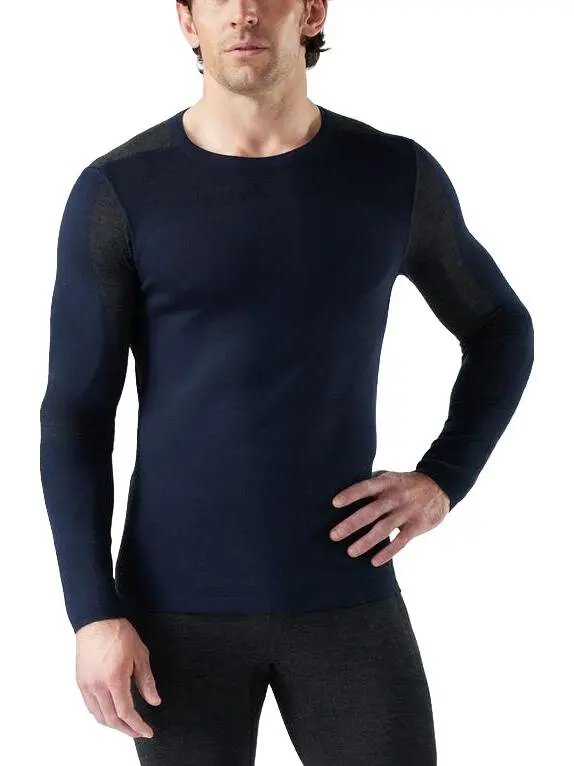 Smartwool Intraknit™ Thermal Merino Base Layer Colorblock Crewneck Long Sleeve Shirt - Deep Navy-charcoal