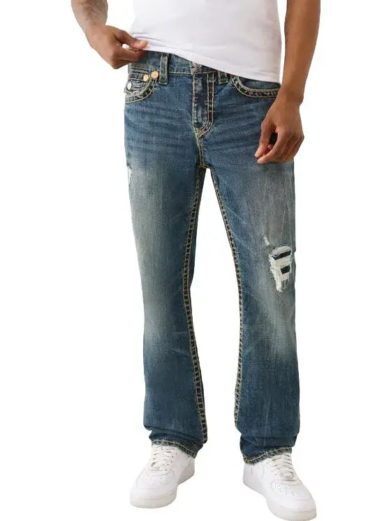 True Religion Ricky Super T Flap Straight-leg Jeans - Dark Dusty Trail Wash W/rips