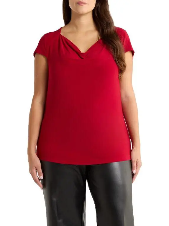 KASPER Cowl Neck Top - Fire Red