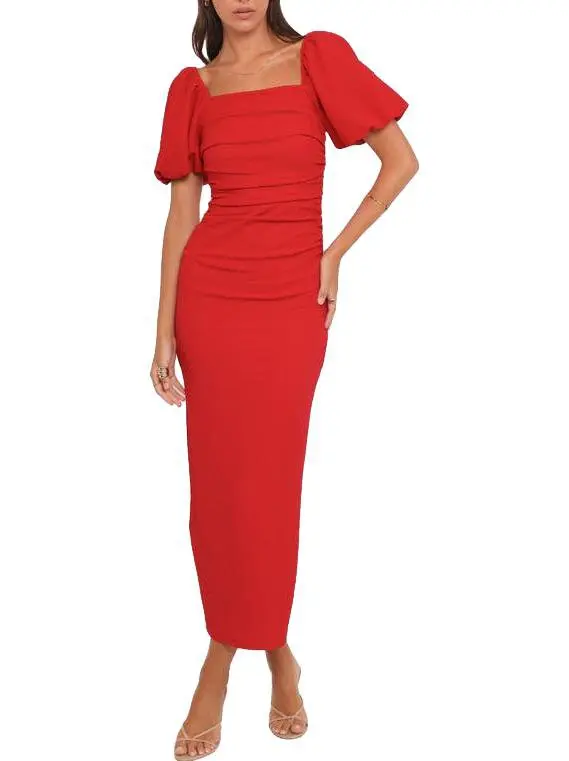 PETAL & PUP Cary Ruched Sheath Dress - Red