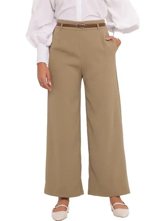 PETAL & PUP Ceres Belted Wide Leg Pants - Olive