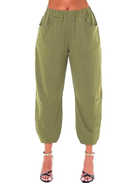 DAI MODA Cropped Barrel Leg Pants - Army